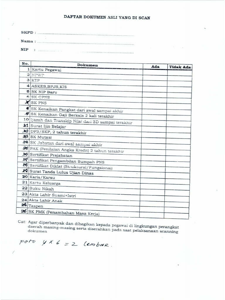 Daftar Dokumen Asli Yang Di Scan (Lampiran 2) | PDF