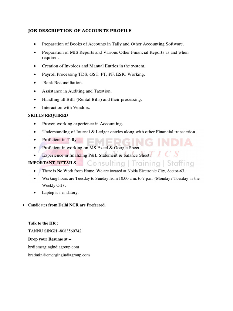 JOB DESCRIPTION ACCOUNTS PROFILE | PDF