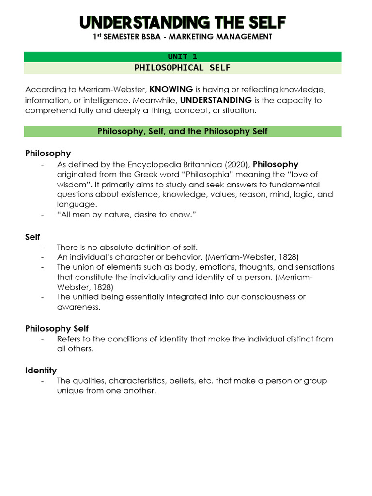 L1 - The Philosophical Self | PDF | Philosophy Of Self | Ātman (Hinduism)