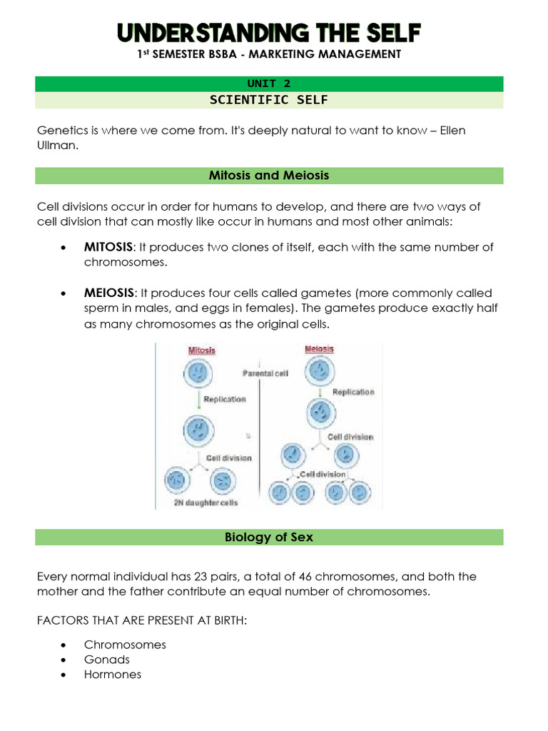 L2 - The Scientific Self | PDF | Sex | Genetics