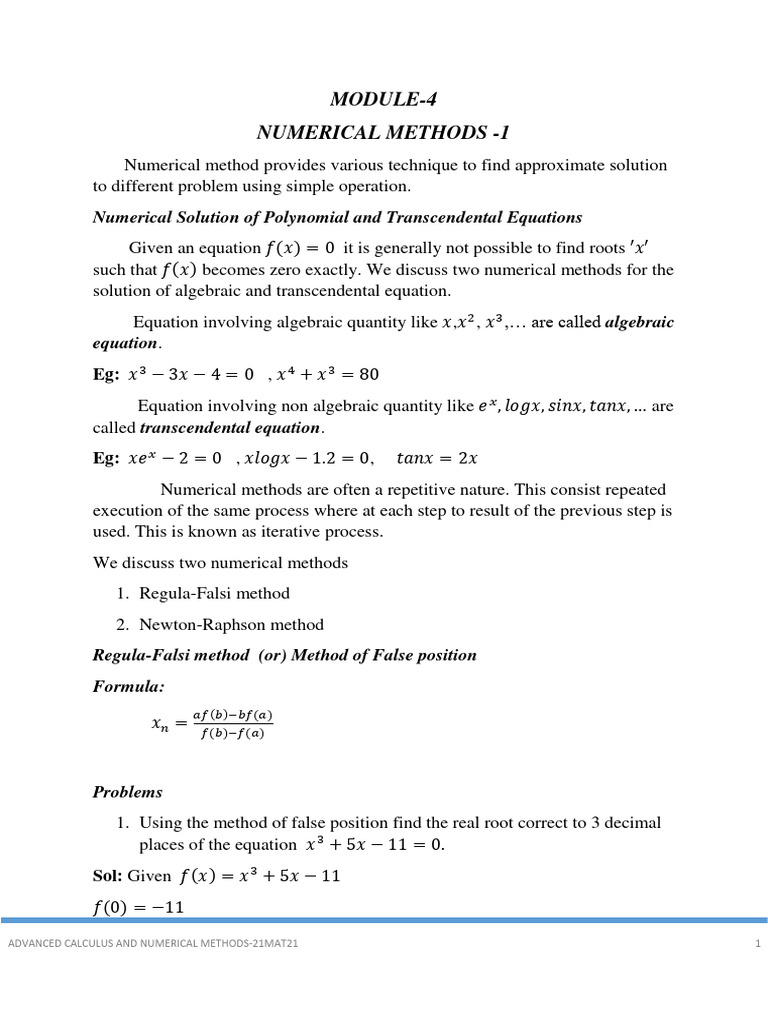 Module 4 Numerical Methods 1 | Download Free PDF | Numerical Analysis | Equations