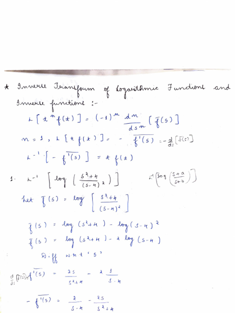 Inverse Transform Of Log And Inverse Functions And Convolution Theorem Pdf