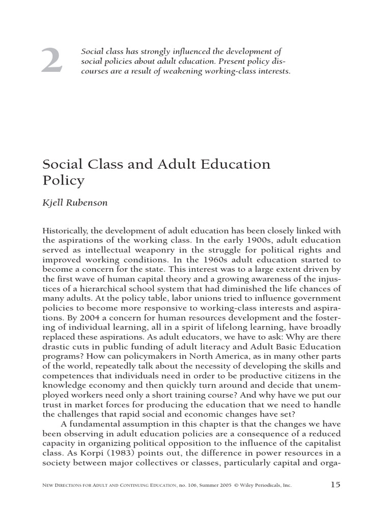 Impact of Social Class on Adult Education Policy | PDF | Adult ...