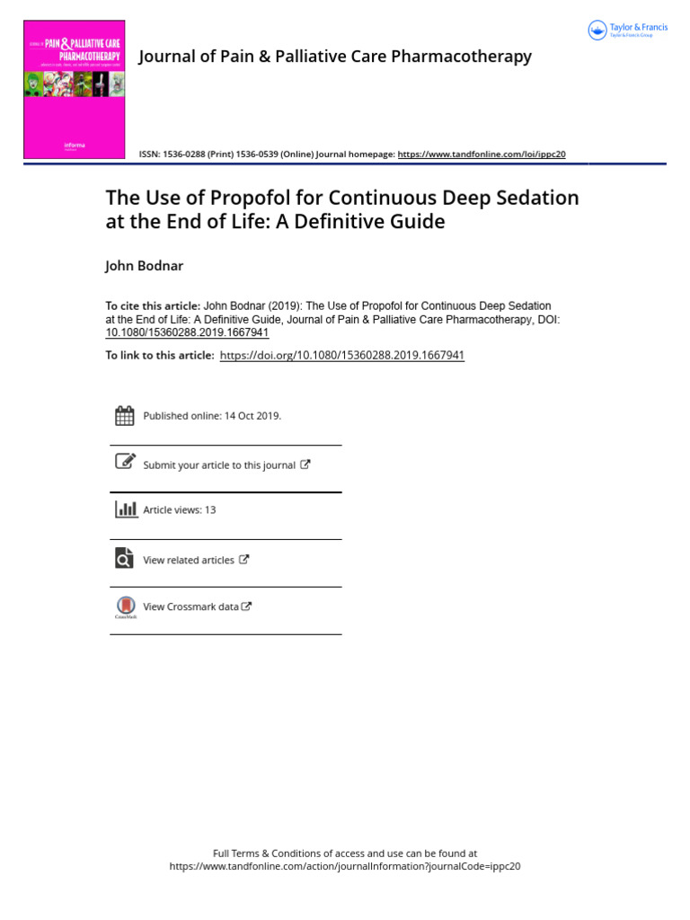 The Use of Propofol For Continuous Deep Sedation | PDF | Midazolam ...