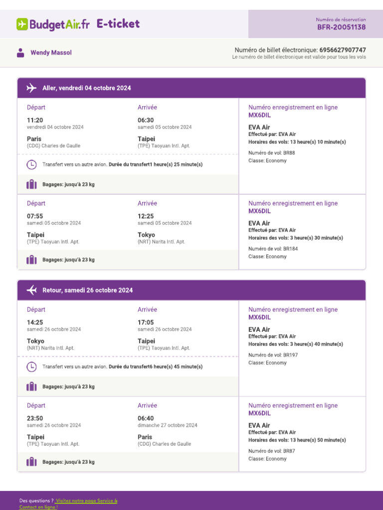 CDG NRT Eticket | PDF