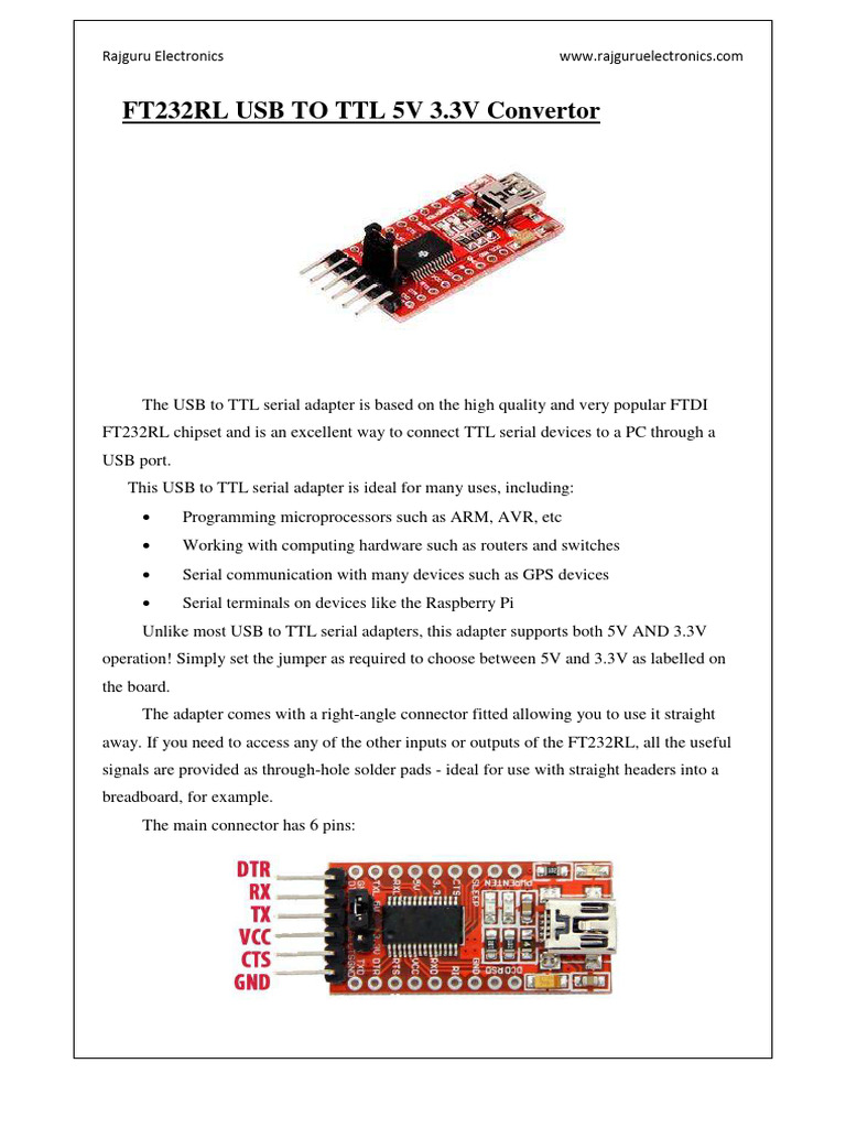 FT232RL USB To TTL Converter Datasheet | PDF | Usb | Computer Hardware