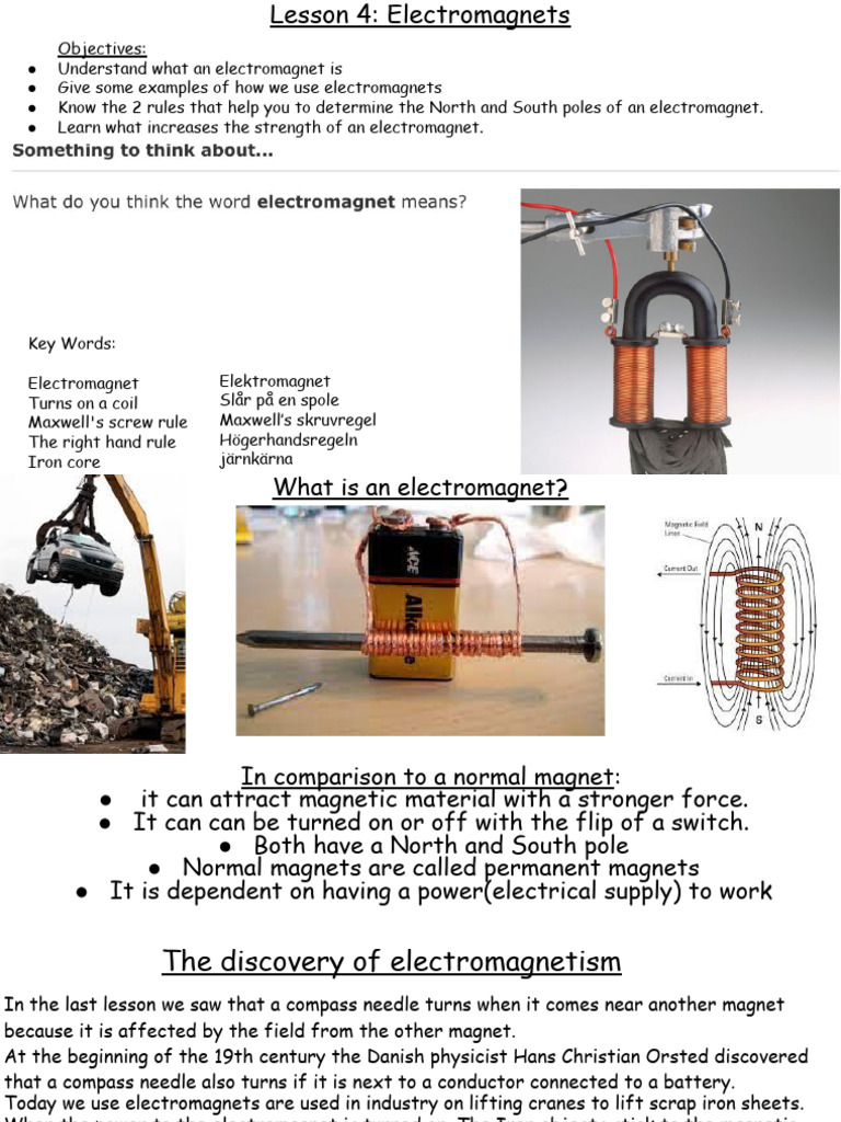 Lesson 4: Electromagnets | PDF | Magnet | Magnetism