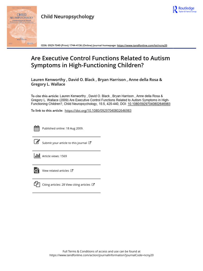 Are Executive Control Functions Related To Autism Symptoms in High ...