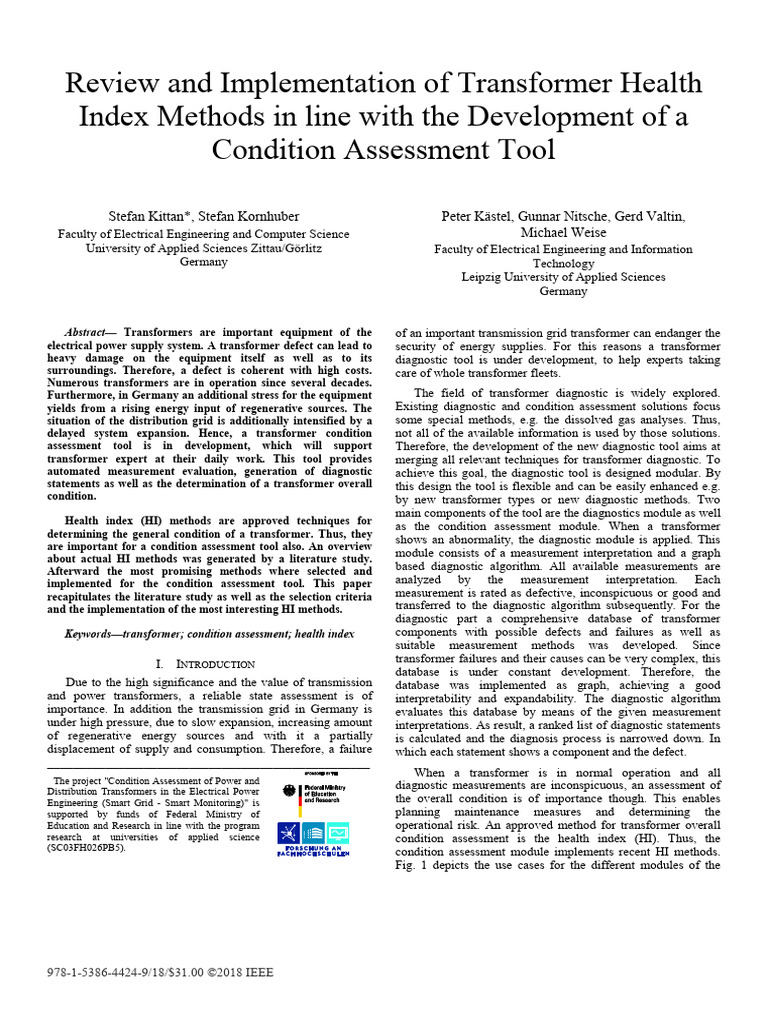 Review and Implementation of Transformer Health Index Methods in Line With The Development of A ...