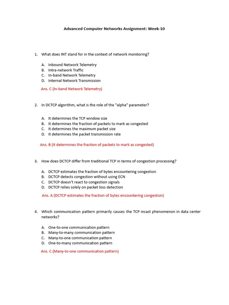 Advanced Computer Networks Week 10 Assignment Pdf Network Congestion Computer Network 7100