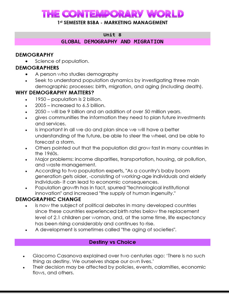 L8 - Global Demography and Migration | PDF | Human Migration | Demography