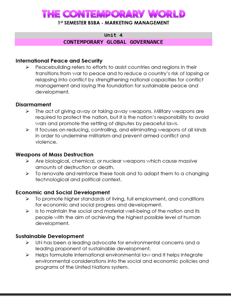 L4 - Contemporary Global Governance | PDF | Globalization | Sustainability