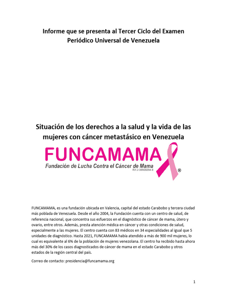 FUNCAMAMA1 UPR40 VEN S CoverPage | PDF | Cáncer | Cáncer de mama