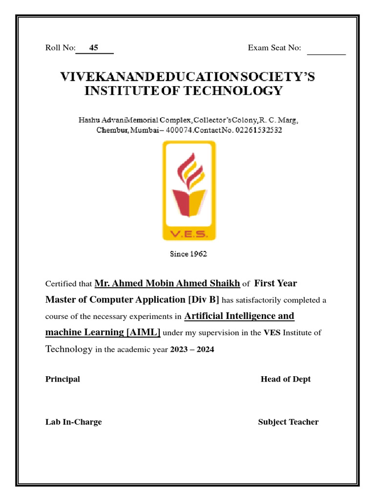 45B_Ahmed_Shaikh_AIML_Journal | PDF | Variable (Computer Science) | Data Type