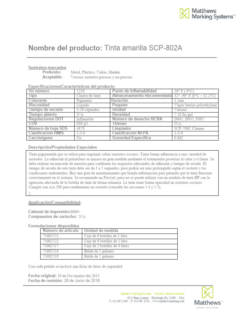 SCP-802A Yellow Ink TDS | PDF | Tinta