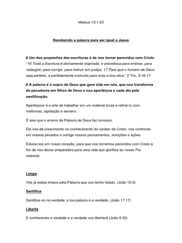 Recebendo a Palavra para Transformação | PDF | Jesus | Fé