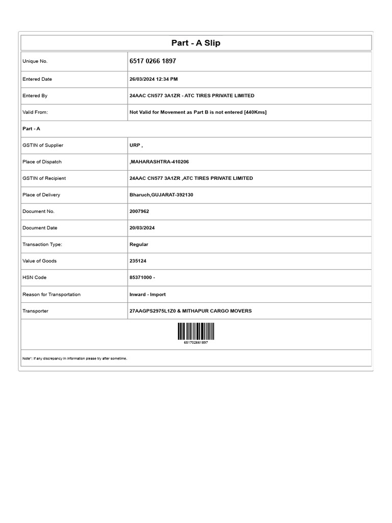 Part - A Slip: Unique No | PDF