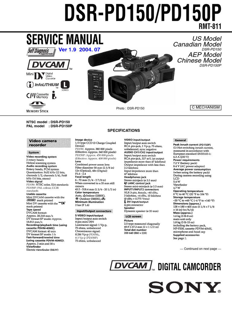 Camara DSR Pd150sm | PDF | Power Supply | Video