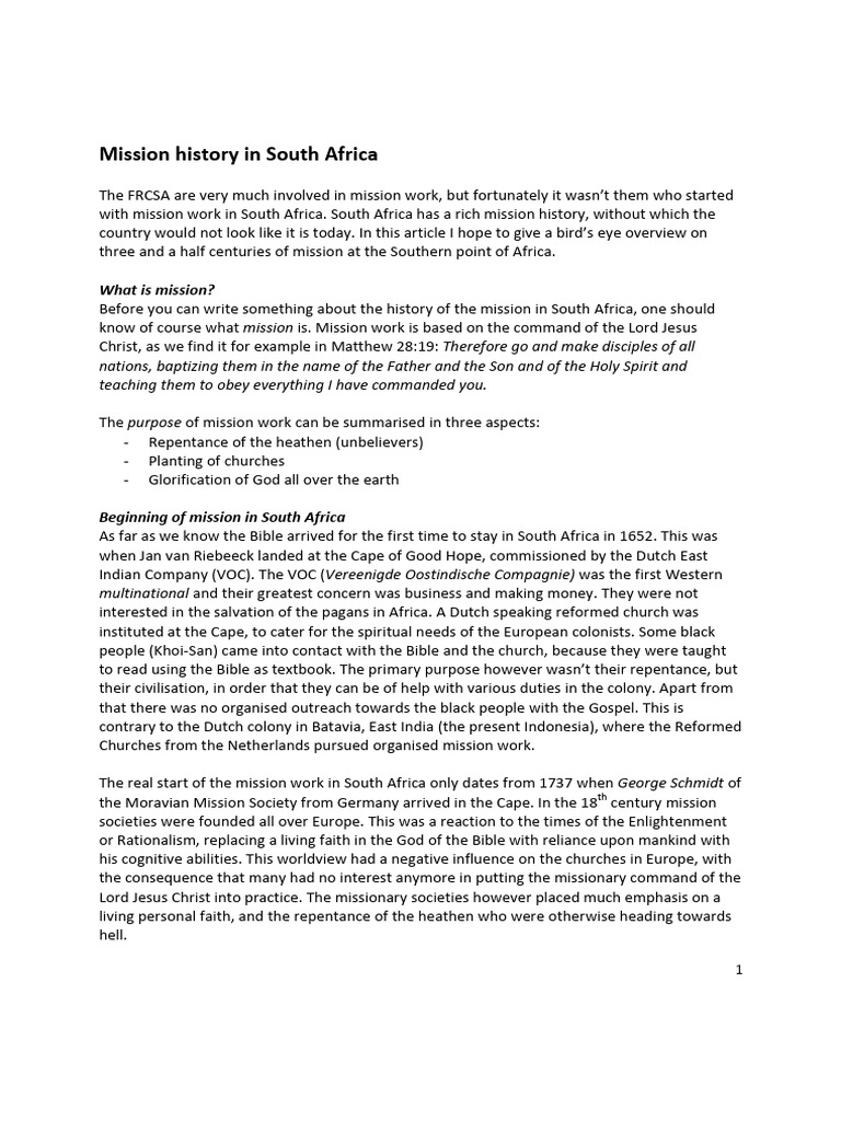 mission-history-in-south-africa | PDF | Christian Mission | Calvinism mission-history-in-south-africa | PDF | Christian Mission | Calvinism