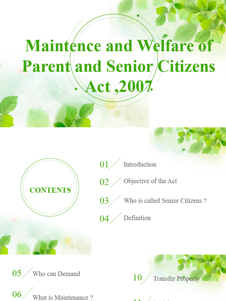 Maintenance and Welfare of Parents and Senior Citizens Act, 2007 | PDF ...