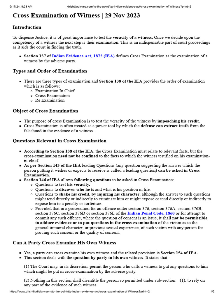 To-The-Point - Ttp-Indian-Evidence-Act - Cross-Examination of Witness ...