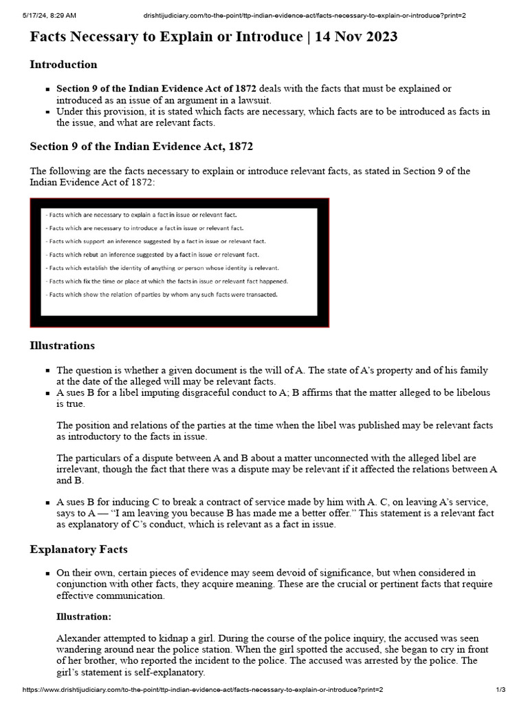 To The Point - TTP Indian Evidence Act - Facts Necessary To Explain or ...