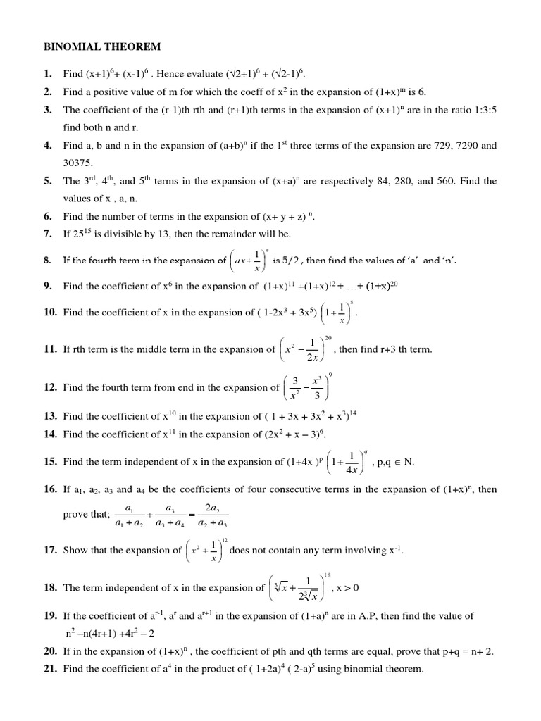 BINOMIAL THEOREM | Download Free PDF | Number Theory | Elementary Mathematics