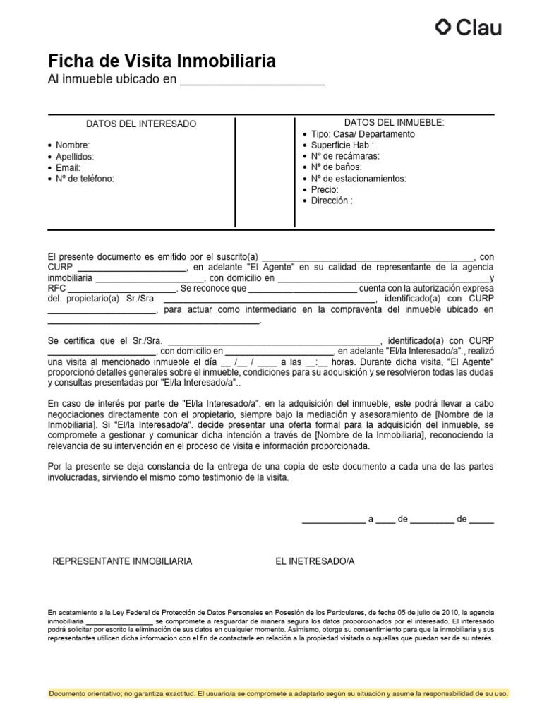 666742f84b2aec2c284b21b6 - Ficha de Visita Inmobiliaria | PDF ...