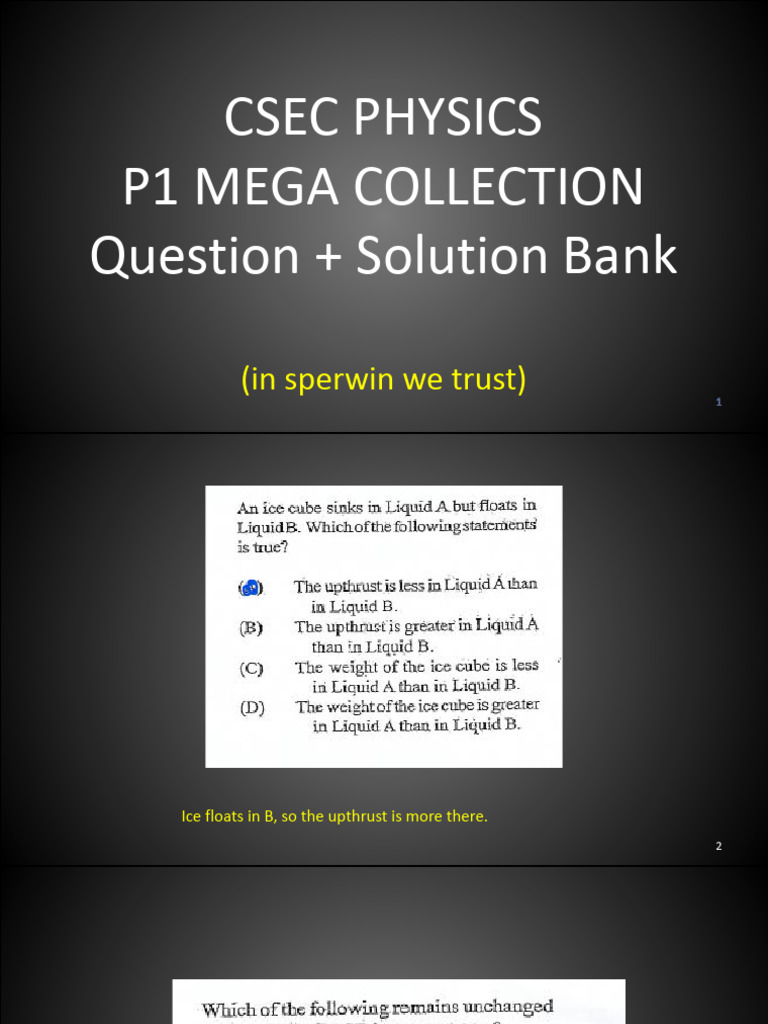 Mega CSEC Physics P1 Question and Solution Bank | PDF | Force | Lever