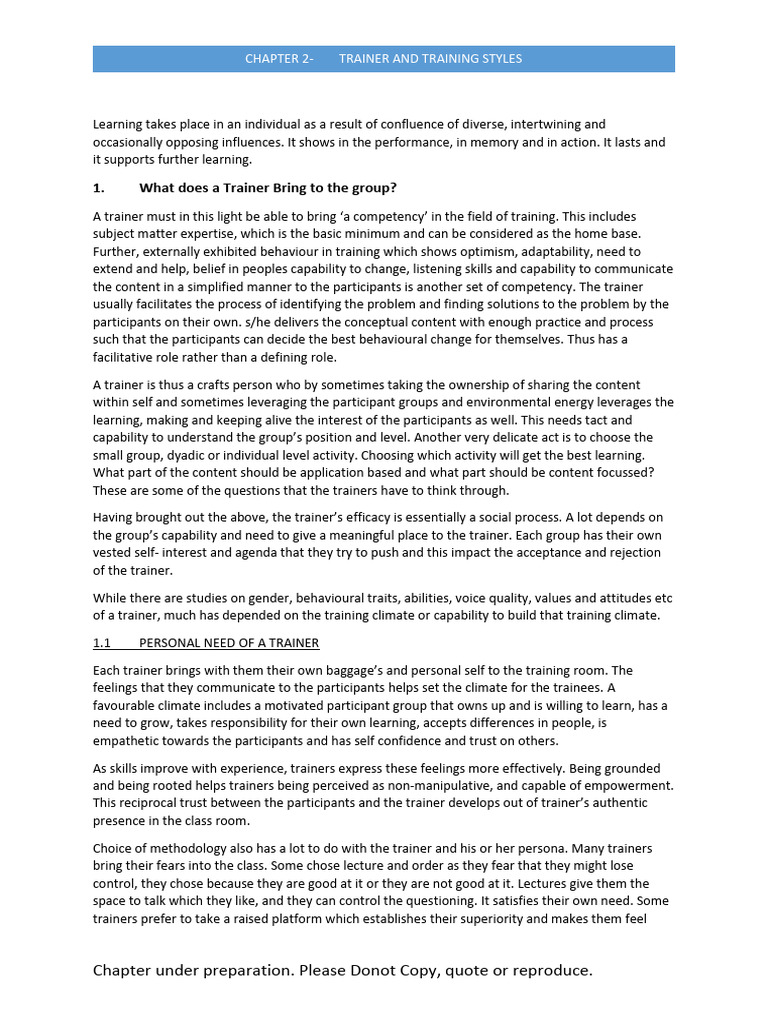 Chapter 2 - Learning and Training Styles | PDF | Learning | Psychological Concepts