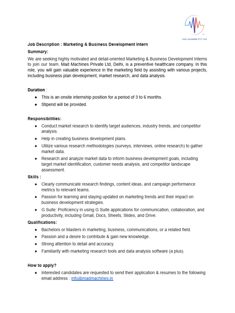 JD_ Marketing & Business Development Intern | PDF