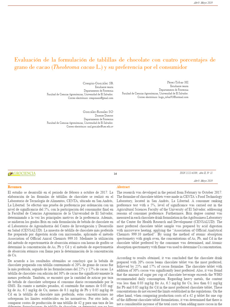 151-Texto Del Artículo-305-1-10-20220712 | PDF | Chocolate | Cobre