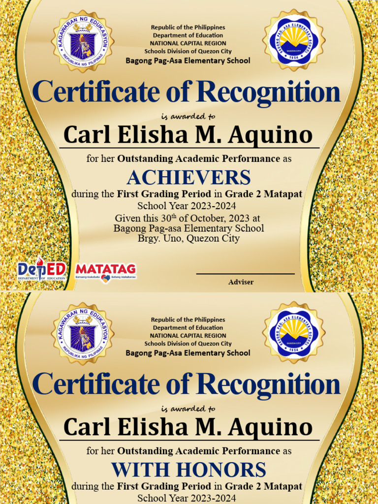 Recognition Certificate First Quarter Design 20 | PDF | Metro Manila | Philippines