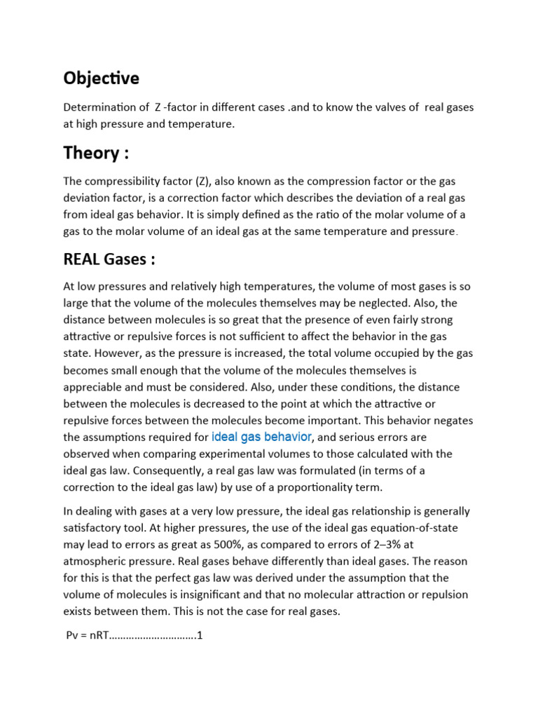 Determination of Z - Factor, Lab2 | PDF | Gases | Classical Mechanics