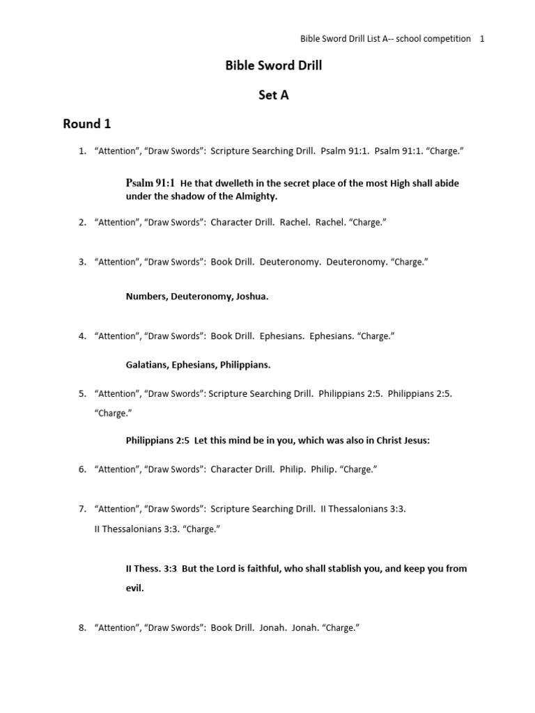 Bible Sword Drill School Comp List A | PDF | Gospel Of Mark | Bible