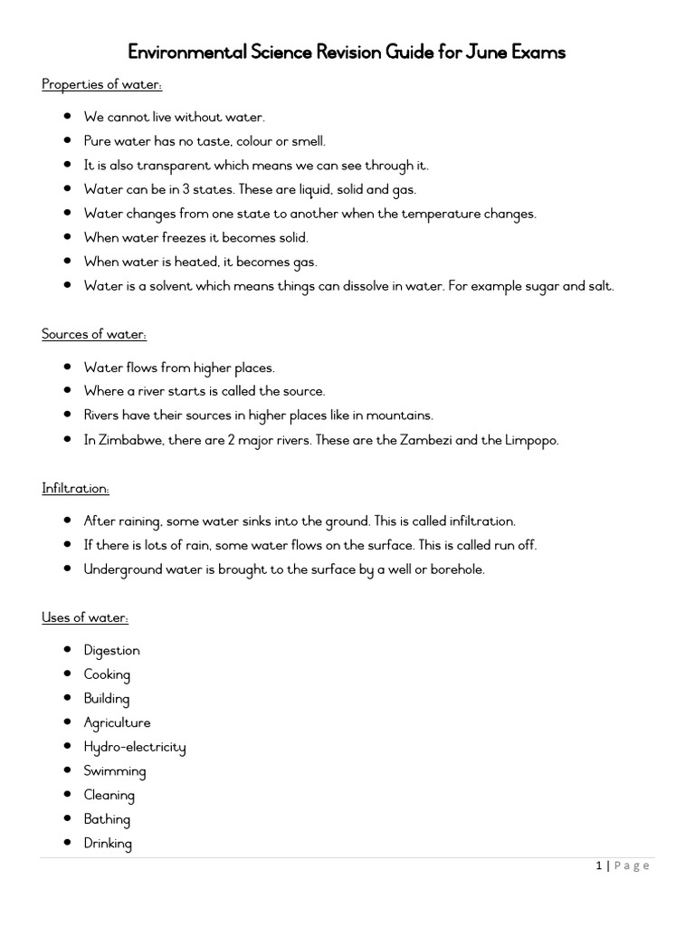Environmental Science Revision Guide | PDF | Water | Trees