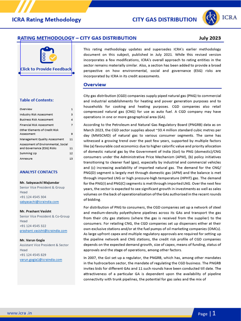 City Gas Distribution, Rating Methodology, Jul 2023 | PDF | Natural Gas | Liquefied Natural Gas