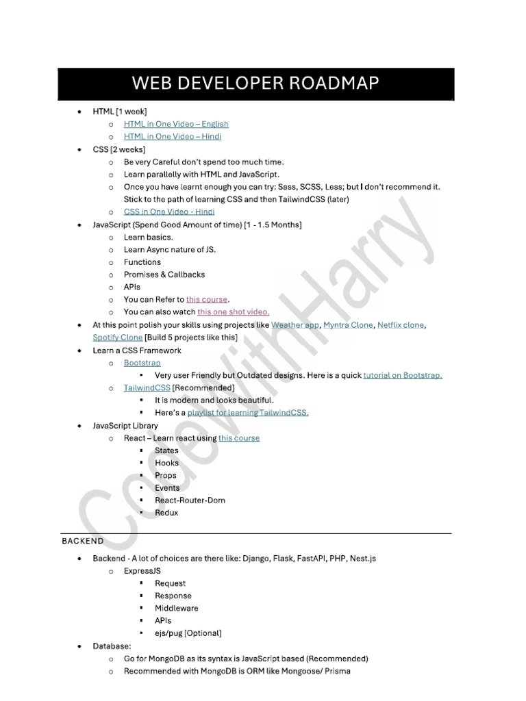 Web Dev Roadmap | PDF