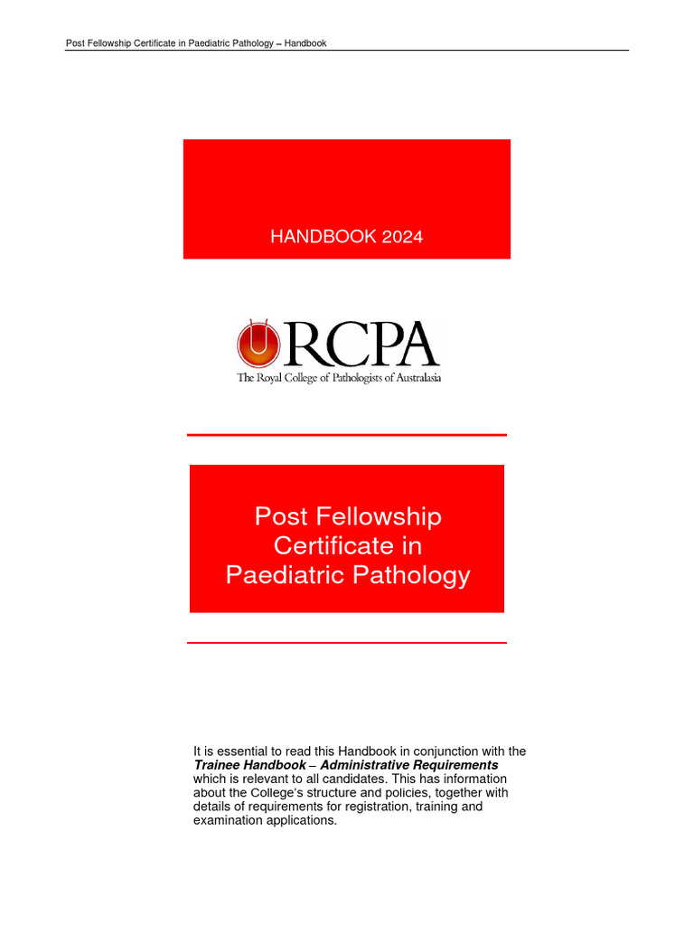Post Fellowship Certificate in Paediatric Pathology Trainee Handbook ...