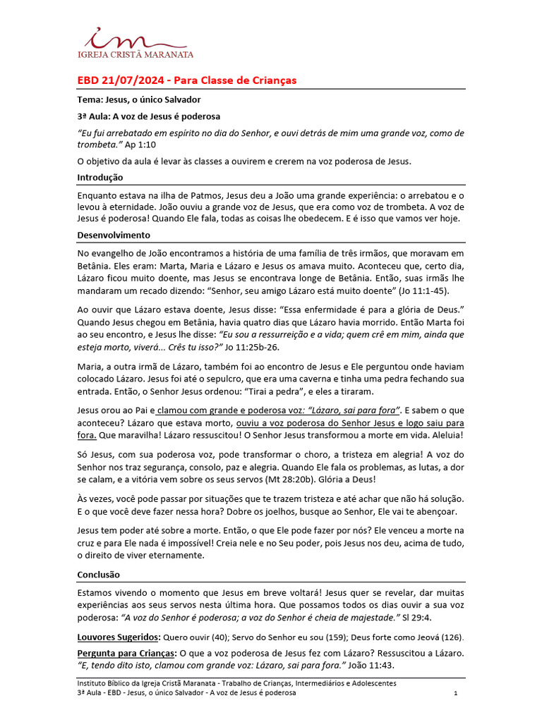 3a Aula - EBD - CIA - Jesus o Unico Salvador - A Voz de Jesus e ...