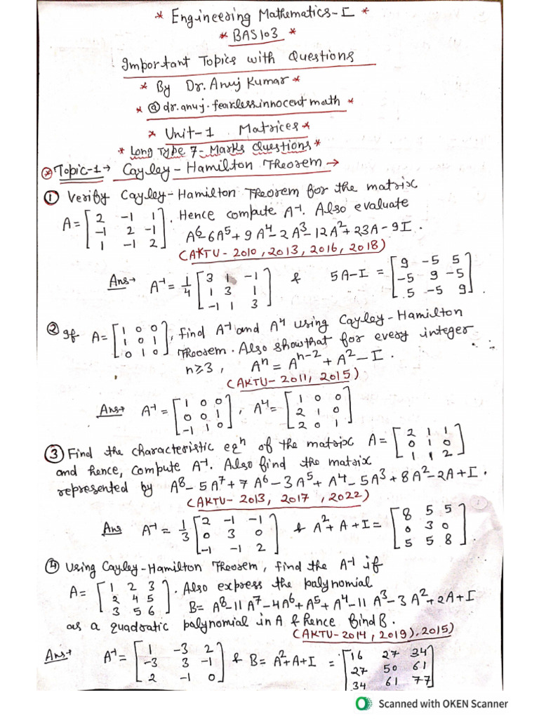 Matrix Important Question | PDF