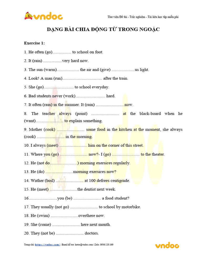 200-cau-dang-chia-dong-tu-trong-tieng-anh | PDF