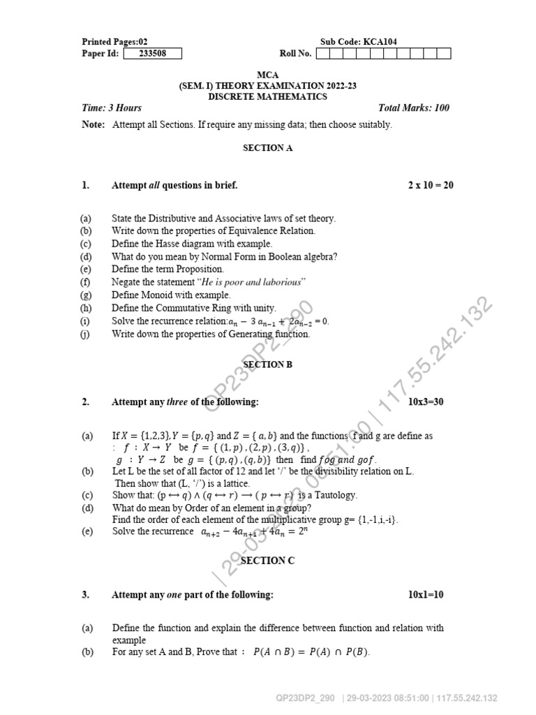mca-1-sem-discrete-mathematics-kca104-2023 | PDF | Mathematics ... mca-1-sem-discrete-mathematics-kca104-2023 | PDF | Mathematics ...