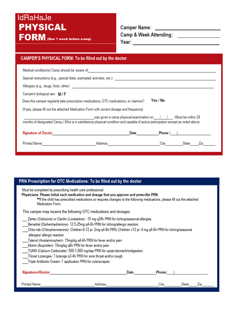Camper Medical Form and Instructions | PDF | Over The Counter Drug | Drugs