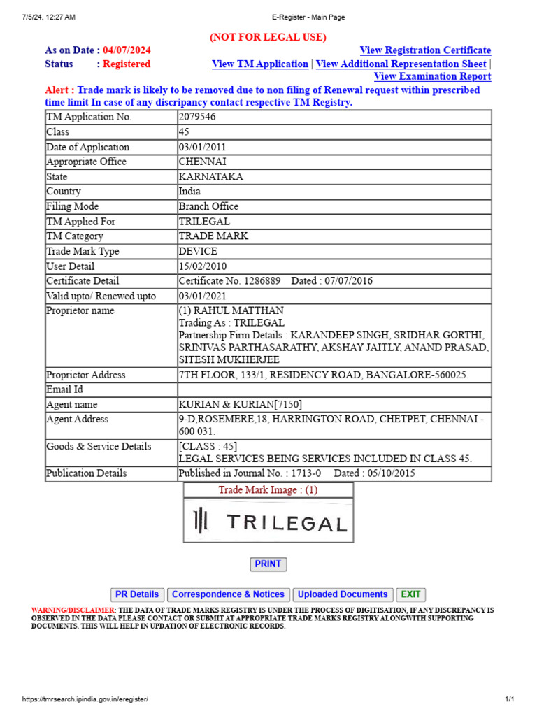 Trilegal TM | PDF | Trademark | Computing