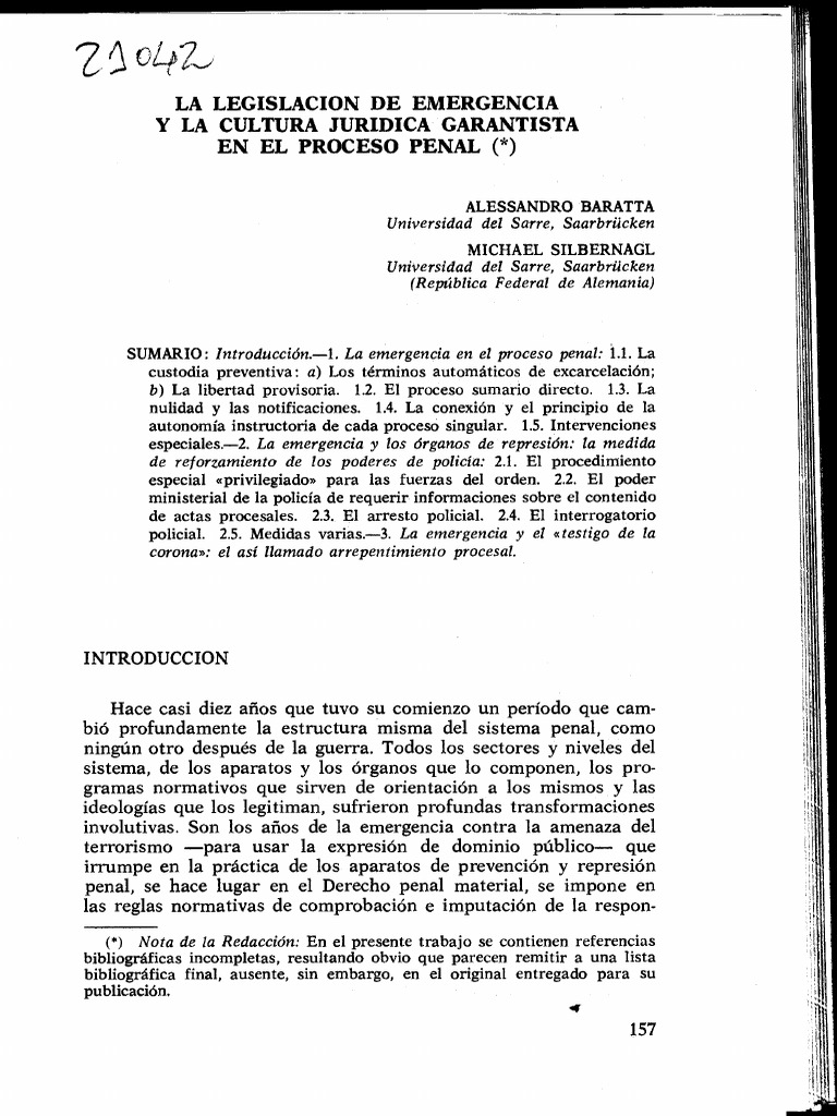 Alessandro Baratta - La Legislacion de Emergencia y La Cultura Juridica ...
