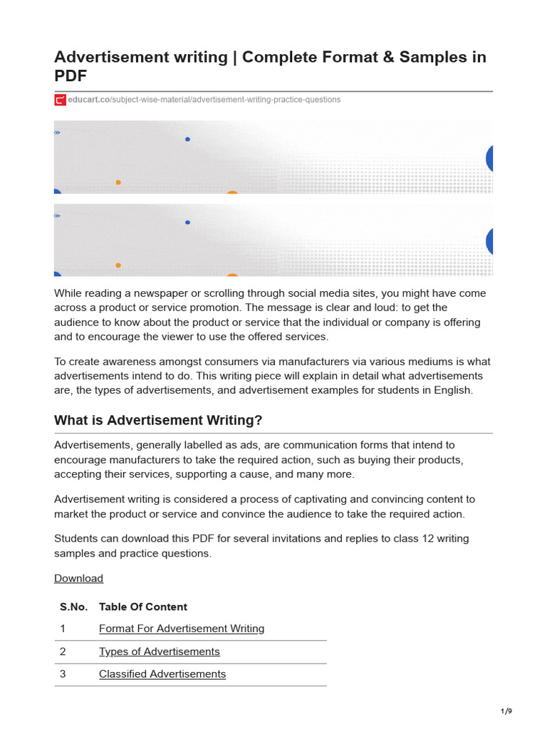 Educart - Co-Advertisement Writing Complete Format Amp Samples in PDF ...