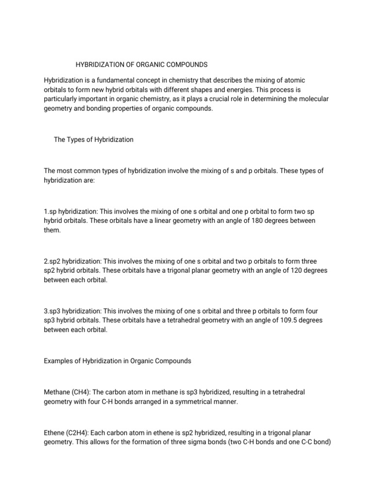 Hybridization Of Organic Compounds From Diverify Pdf Chemical Substances Chemistry