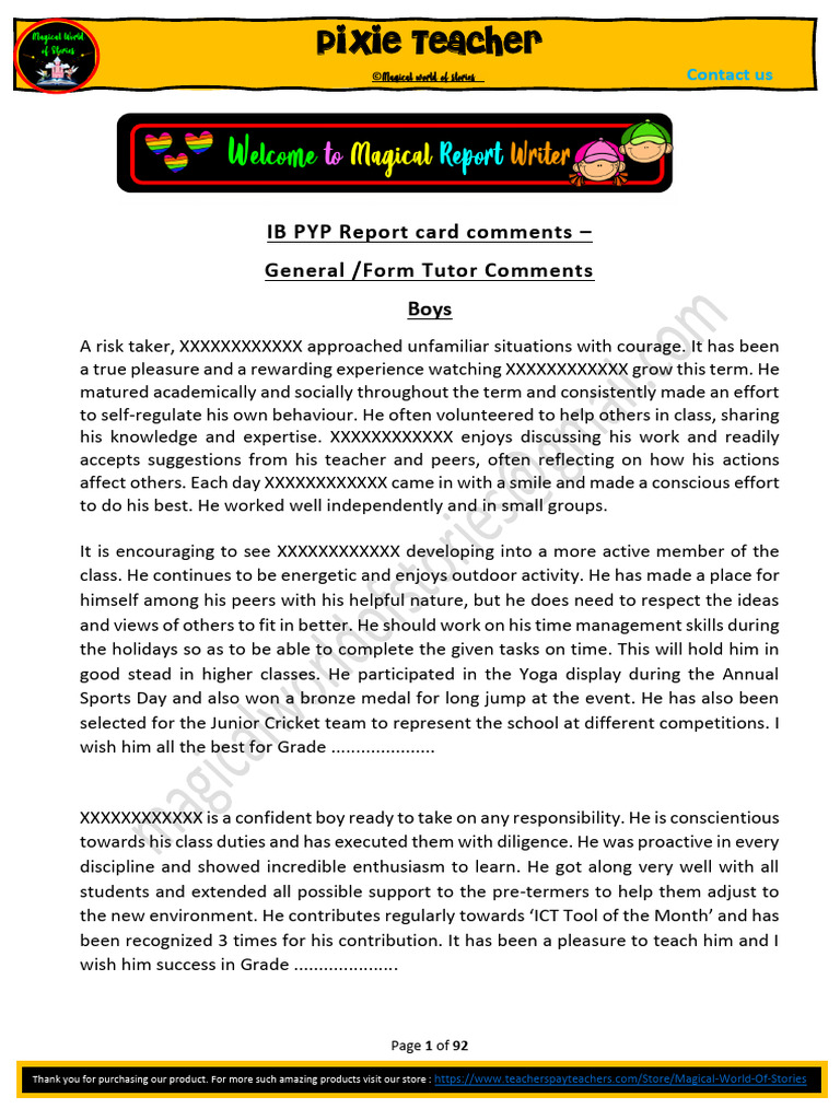 2 - IB PYP Report Card Comments | PDF | Teachers | Knowledge