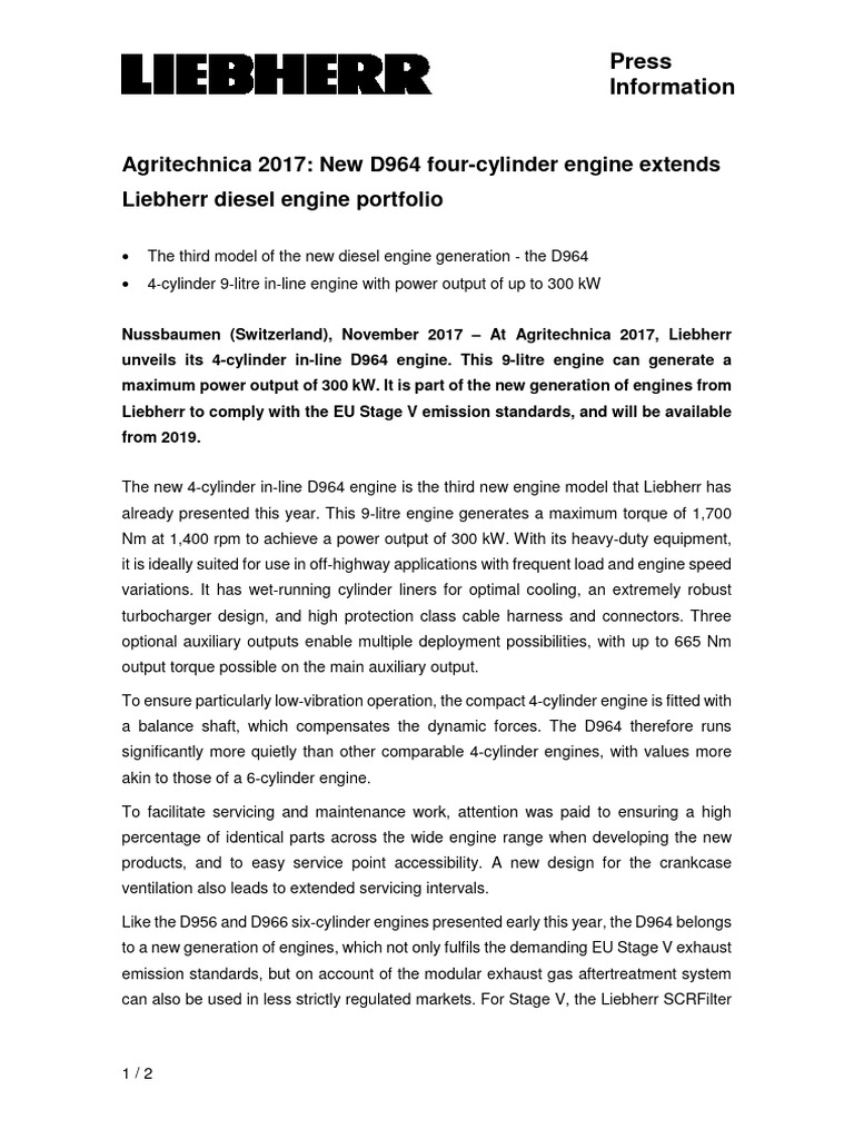 Liebherr Agritechnica 2017 d964 Diesel Engine | PDF | Engines | Exhaust Gas